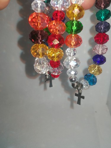 3x Crystal Glass Beads Bracelet cross crucifix inri rose bead morano ...