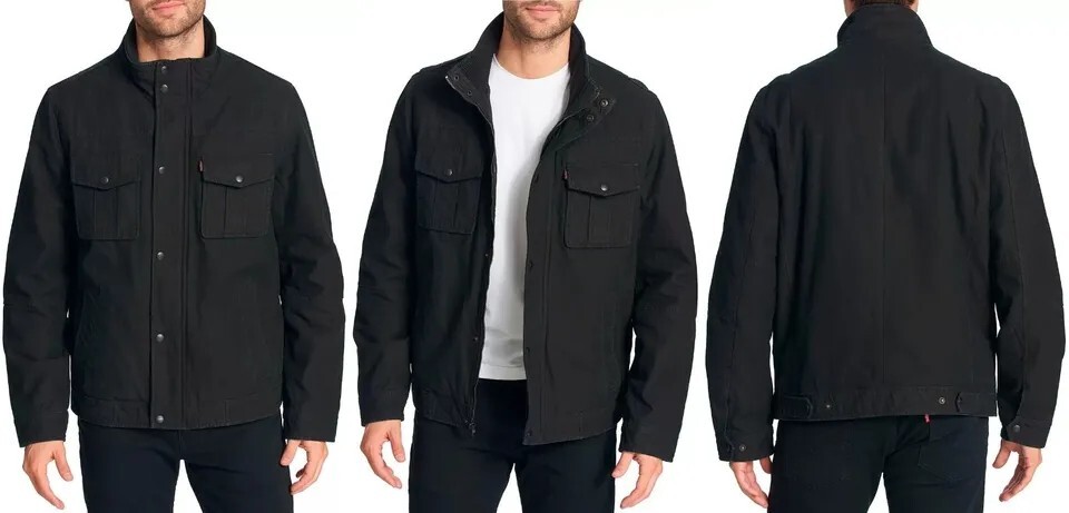 Levi’s Men’s Black Cotton Twill Jacket with Quilted Insulated Liner ...