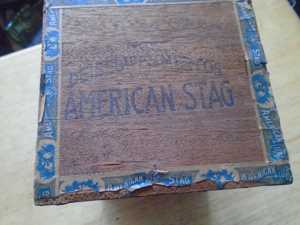 Vintage Stag Tobacco Pipe Wood Box,RARE,Paper Lables,Buy It Now/Good ...