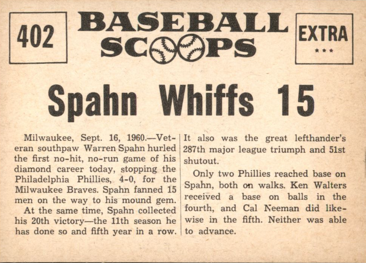 WARREN SPAHN Baseball Scoops Reprint POST CARD 4" by 6" CARD STOCK | eBay