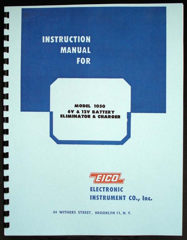 EICO 1050 6V 12V Battery Eliminator and Charger Instruction Manual | eBay