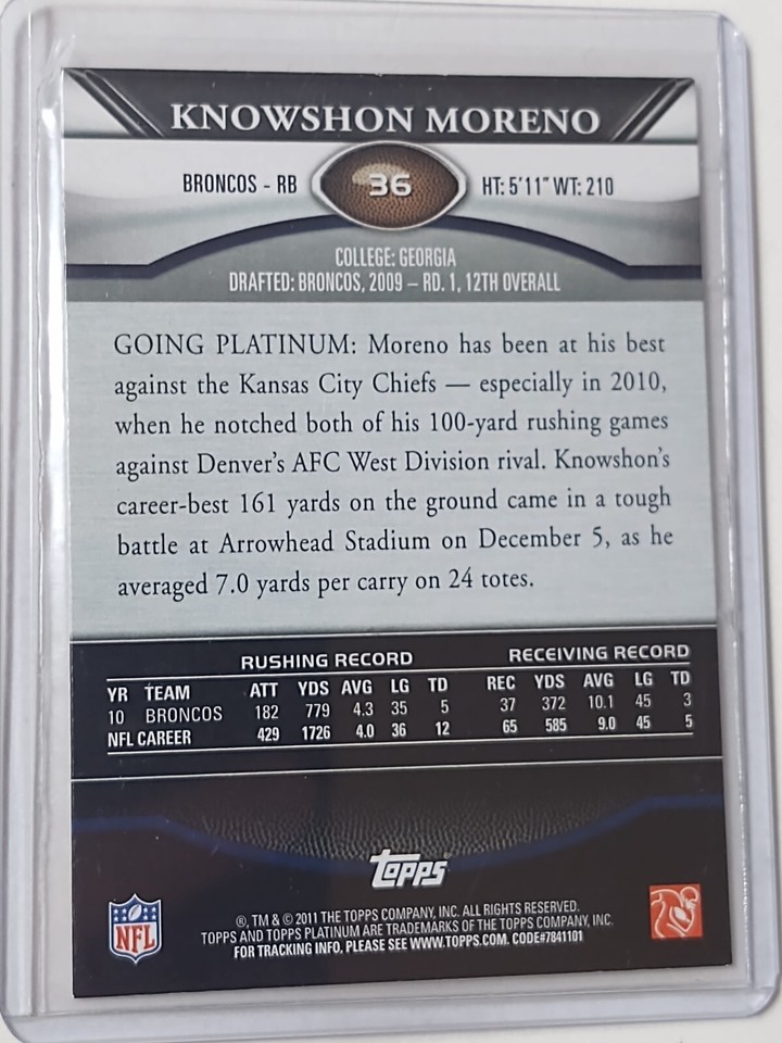 2011 TOPPS PLATINUM KNOWSHON MORENO #36 CARD $0.99 VALUE BOX | eBay