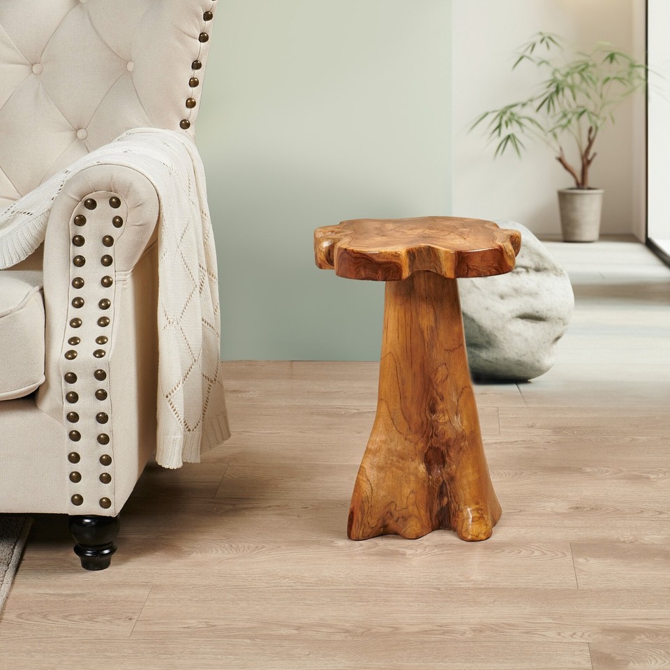 Rustic Teak Tree Stump Table – Live Edge Side Table or Stool, Natural ...