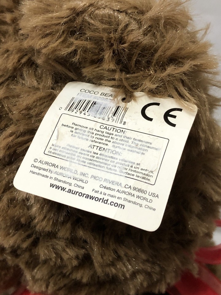 Aurora Bear 15" Coco Bear Brown Stuffed Animal With Red Bow-PB1 | eBay