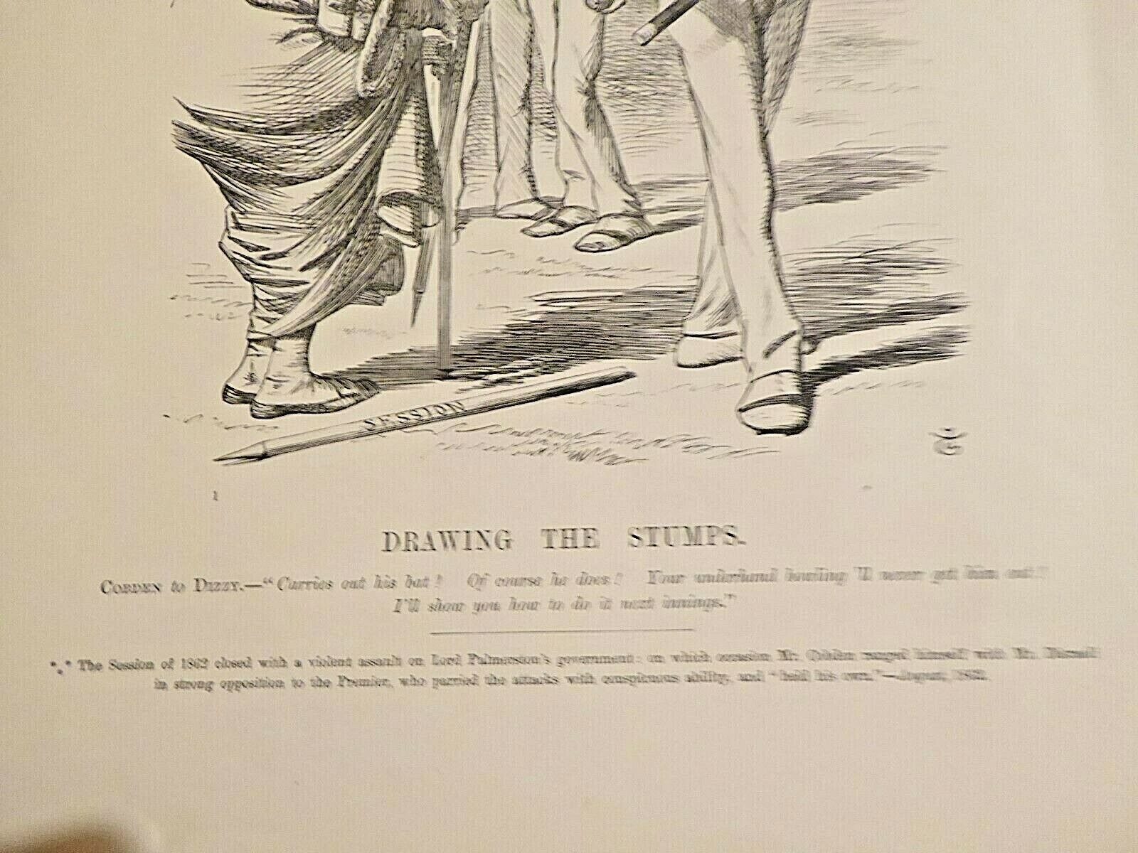 Punch cartoon 1862 DRAWING THE STUMPS Disraeli Cobden Palmerston ...