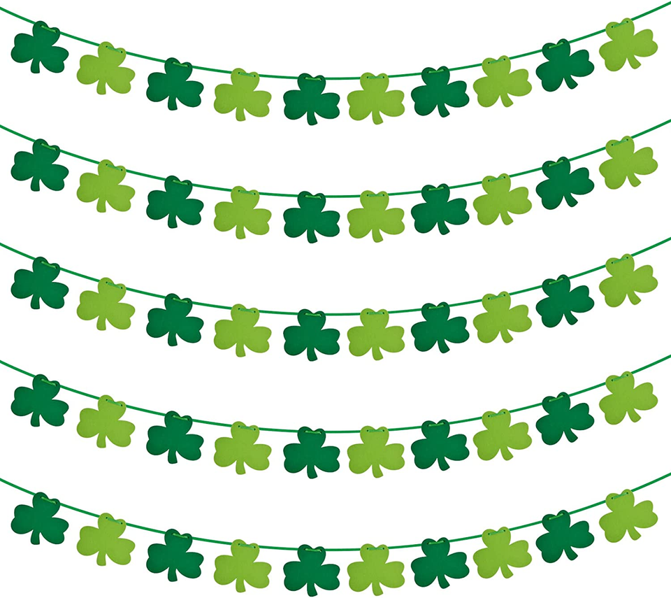 St Patricks Day Decorations 5 Pack Shamrock Clover Felt Banner Garland ...