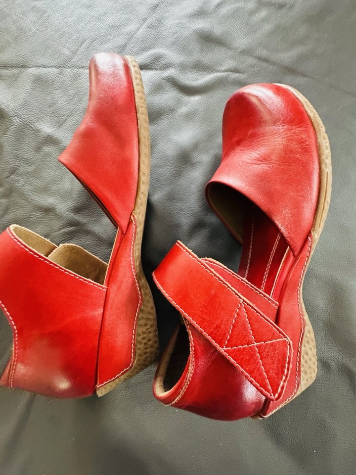 L'Artiste by Spring Step Red Leather Mary Jane Comfort Hook & Loop ...
