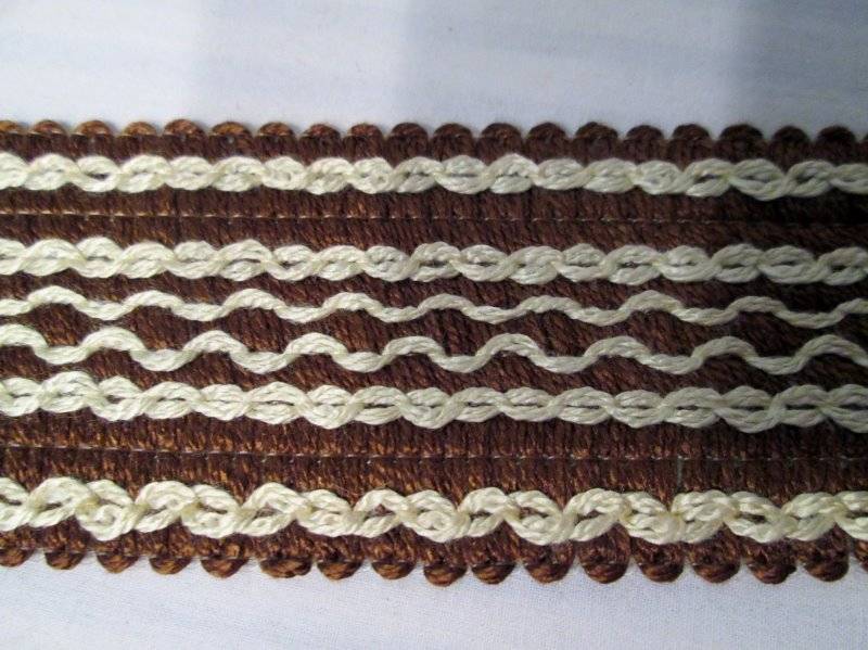 Vtg 60s GIMP Fabric Trim Upholstery Curtain Dark Brown Creamy White 5 ...