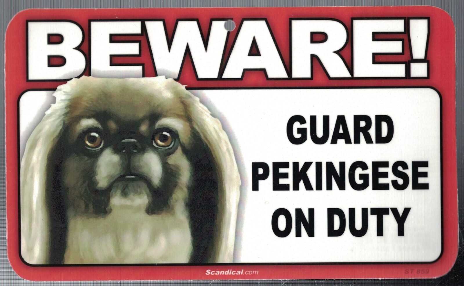 BEWARE GUARD PEKINGESE DOG ON DUTY 5" X 8" HANGABLE PLASTIC SIGN NEW | eBay