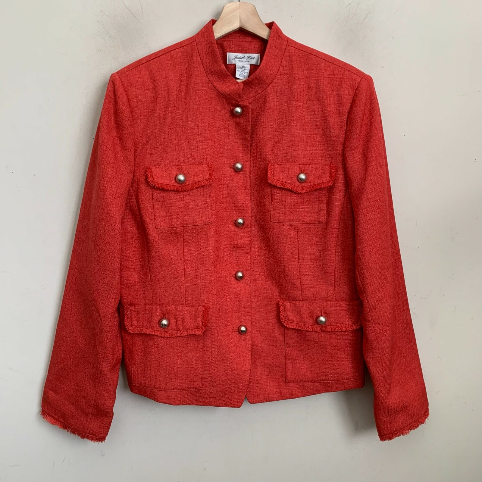 Judith Hart Jacket Coral Textured Fringe Trim Gold Bu… - Gem