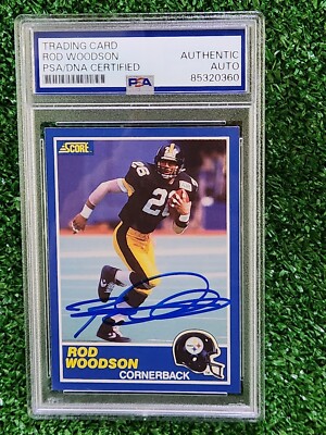 Signed Rod Woodson, Pittsburgh Steelers 1989 Score ROOKIE card - PSA ...