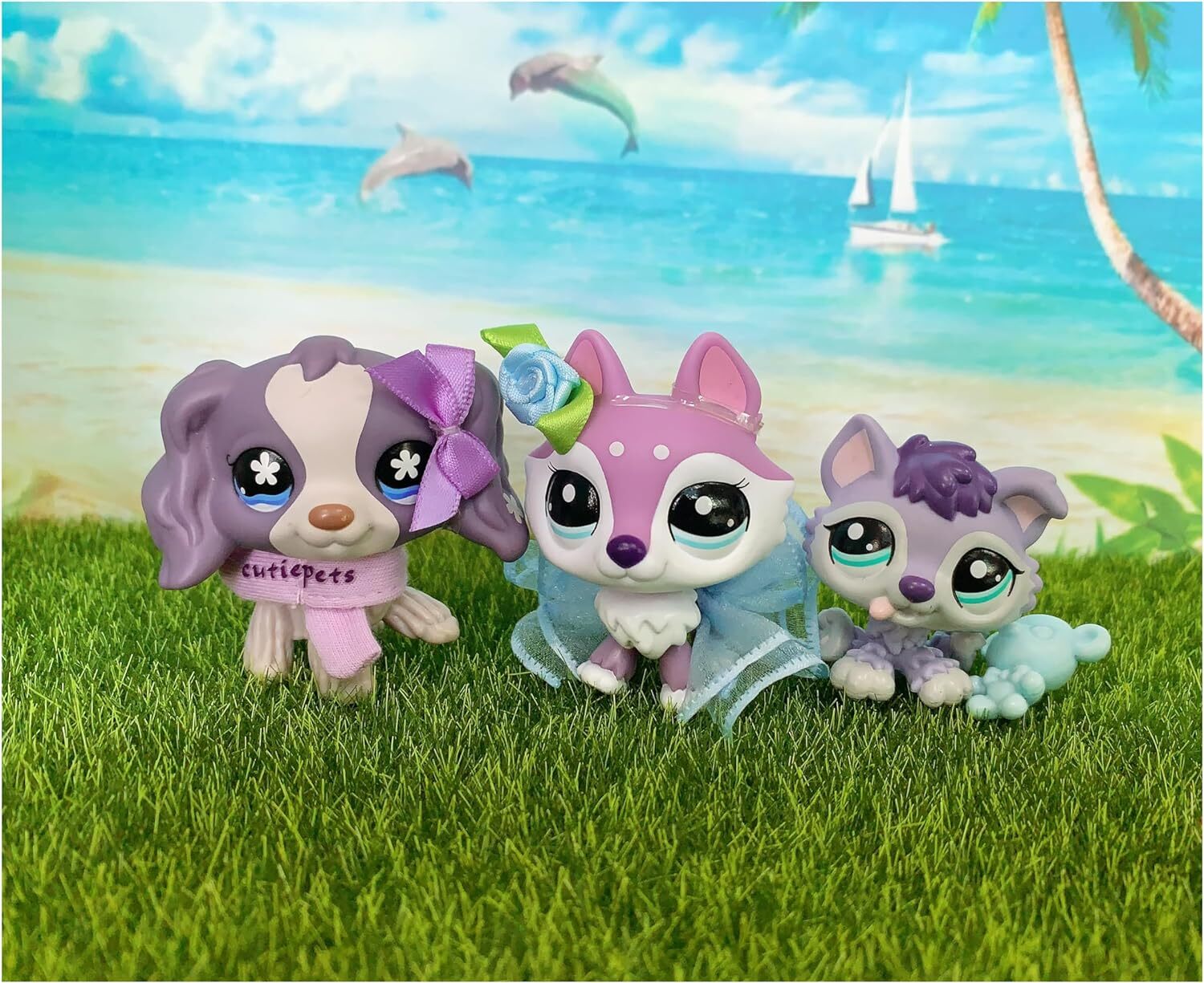 3pcs Pet Shop LPS Cocker Spaniel 1209 LPS Husky 2110 Purple LPS Husky ...