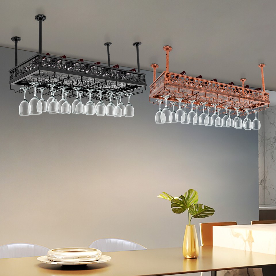 Ceiling Wine Glass Rack 35'' x 13" Hanging Wine Glass Rack Adjustable ...