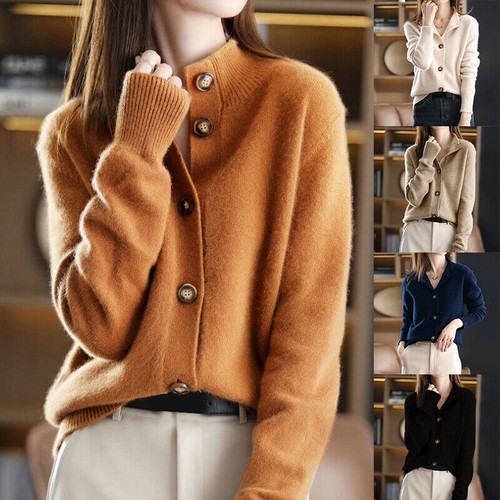 Women Sweater Cardigans Luxury Winter Cashmere Knitted Crochet Tops ...