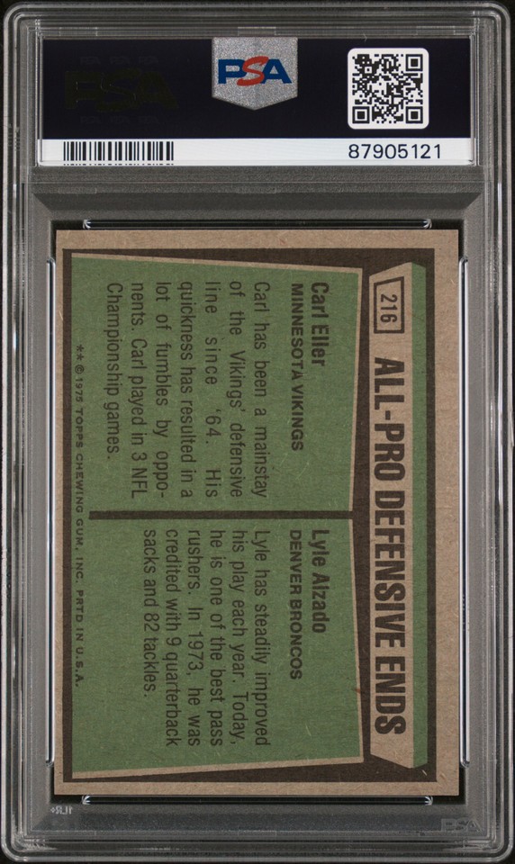 1975 TOPPS FOOTBALL #216 ALL PRO ENDS CARL ELLER LYLE ALZADO PSA 9 | eBay