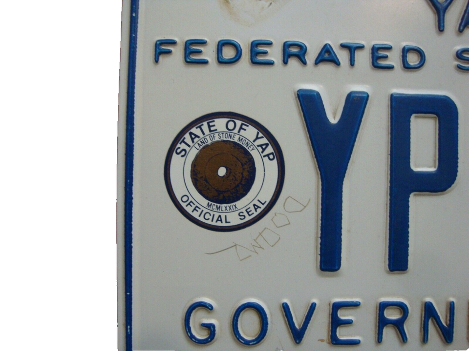 1985 Yap State Government Vehicle License Plate in original condition ...