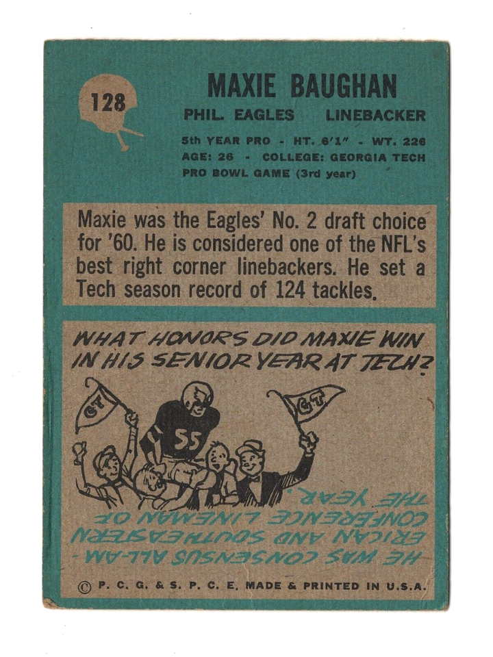 1964 Philadelphia Gum Football Card #128 Maxie Baughan – Philadelphia ...