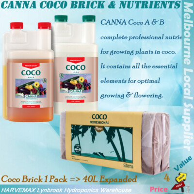 Canna Coco Brick 40L Expanded RHP Certified Hydroponics Coco A & B ...