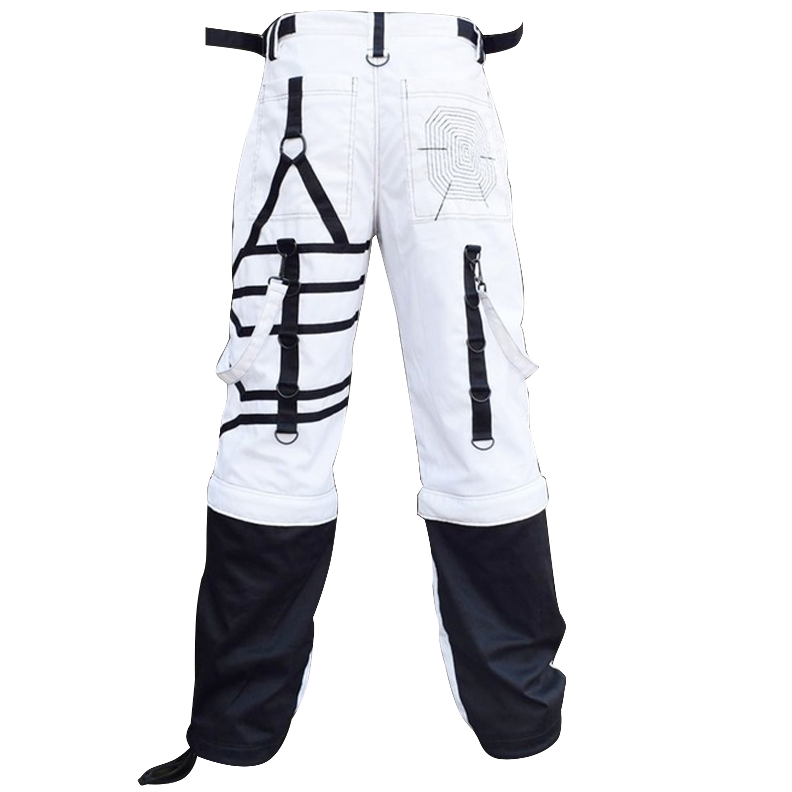 WW Men White Black Straps Trousers Gothic Pant Punk Cyber Pant | eBay