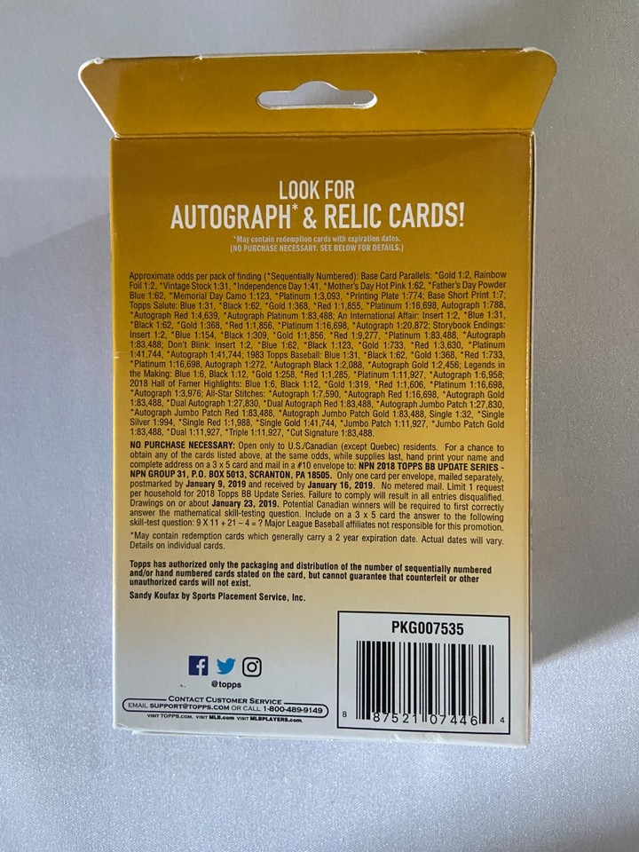 2018 Topps Update Hanger Unopened Sealed Box Ohtani Soto Acuna | eBay