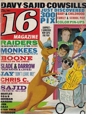 7/68 issue of 16 magazine The Monkees The Beatles Jim Morrison Sajid ...