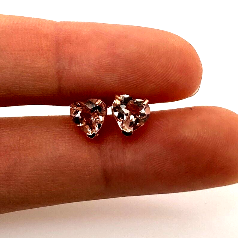 Natural Heart Shape Peach Morganite Stud Earrings 14k Rose Gold 2.78Ct ...
