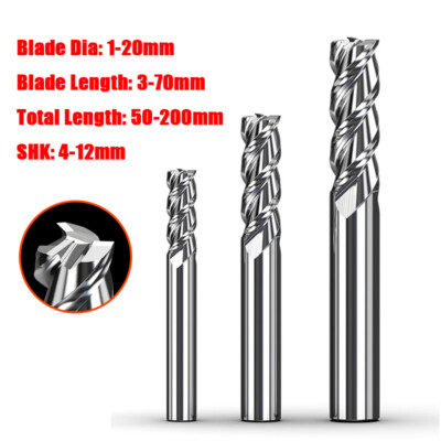 1mm-20mm HRC55° 3 Flute Solid Carbide End Mill CNC Cutter Bits For ...
