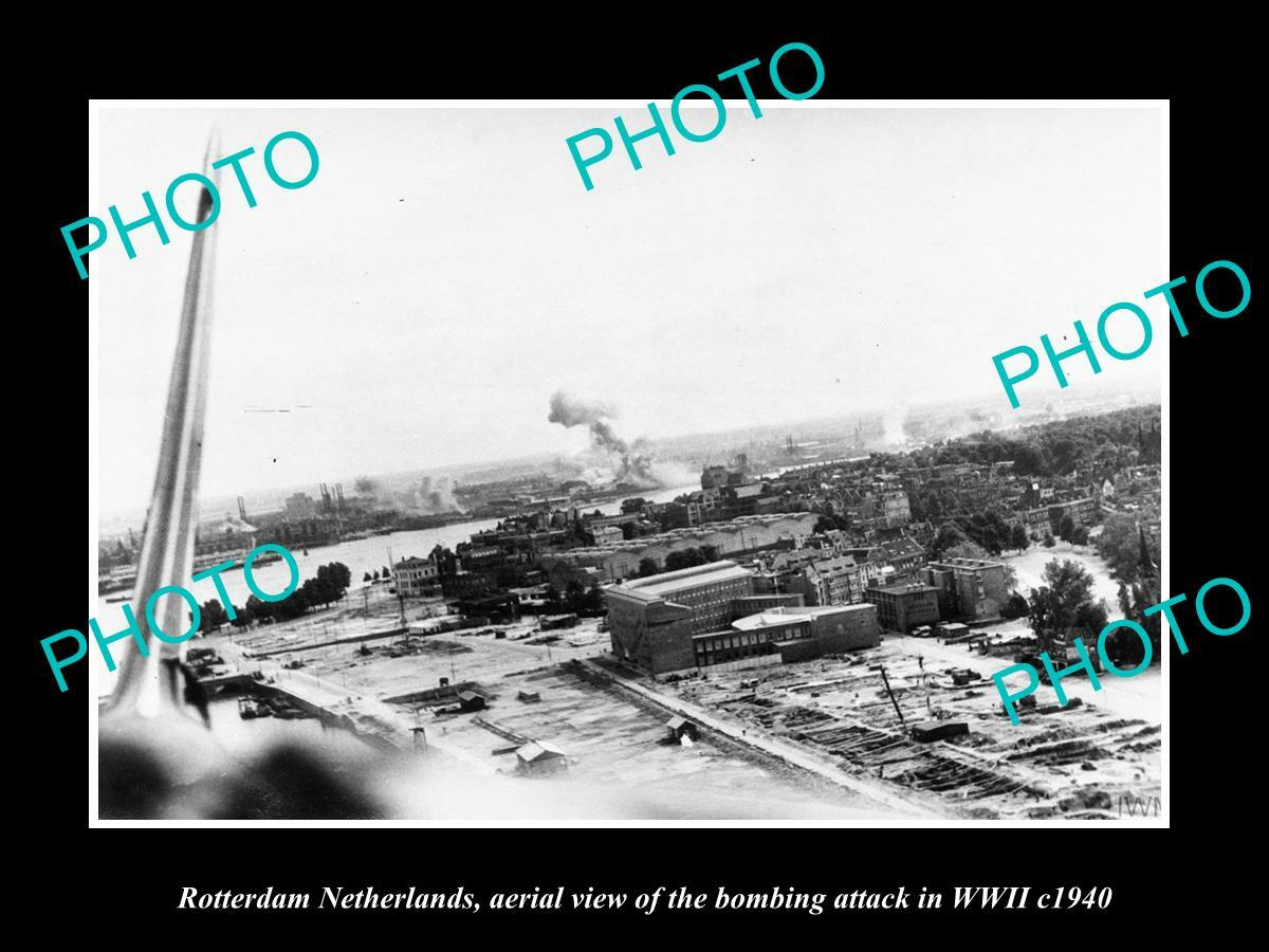 OLD POSTCARD SIZE MILITARY PHOTO ROTTERDAM HOLLAND AERIAL VIEW BOMBING ...