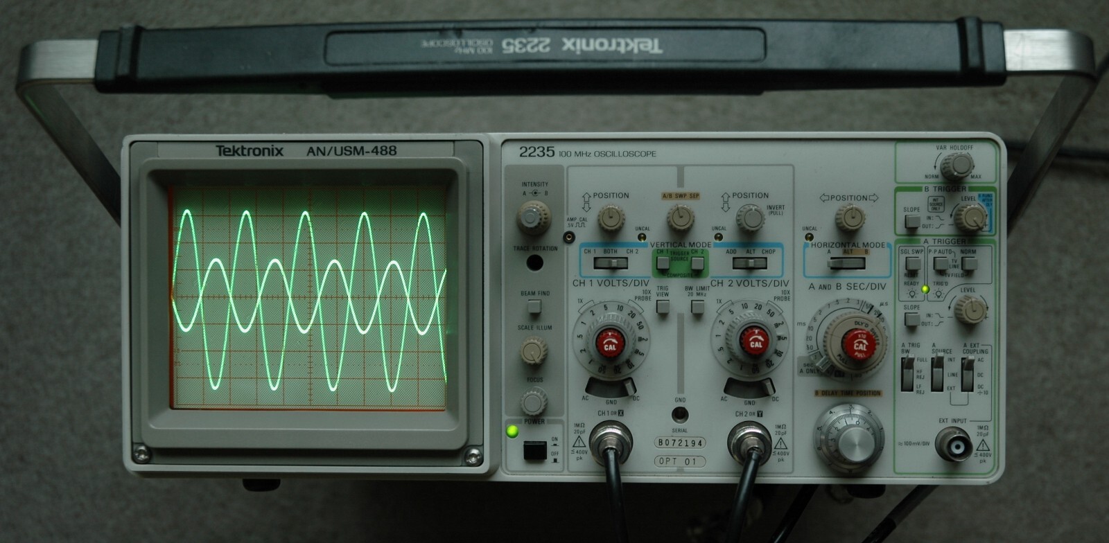 Tektronix 2235 AN/USM488 100MHz Oscilloscope, Two Probes, Power Cord ...