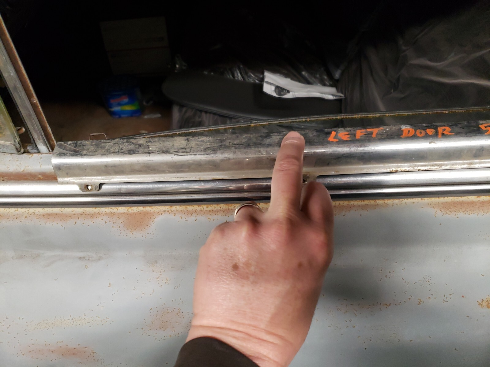 1953 1954 Belair 2 Door drivers Side Door window felt Stainless Trim LH ...