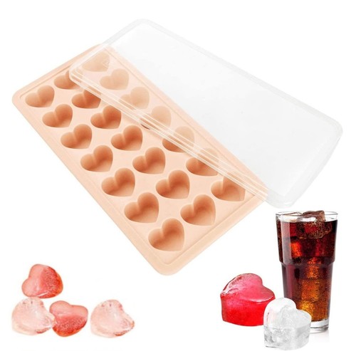 Heart-Shaped Ice Cube Trays With Lid- 21 Holes Silicone Fun Shape Ice ...