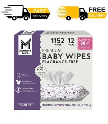 Member's Mark Premium Fragrance-Free Baby Wipes, 12 Packs (1152 ct ...