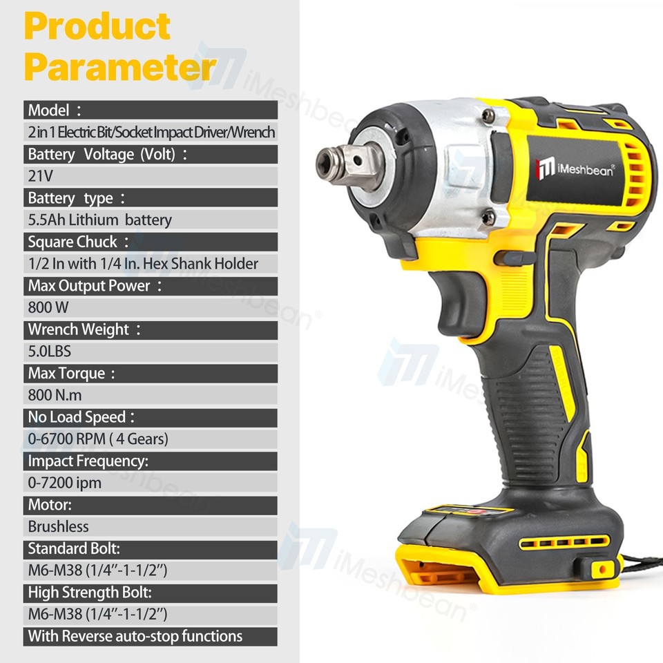 Cordless Impact Driver/Ratchet wrench Power Tool Combo For Dewalt 20V ...