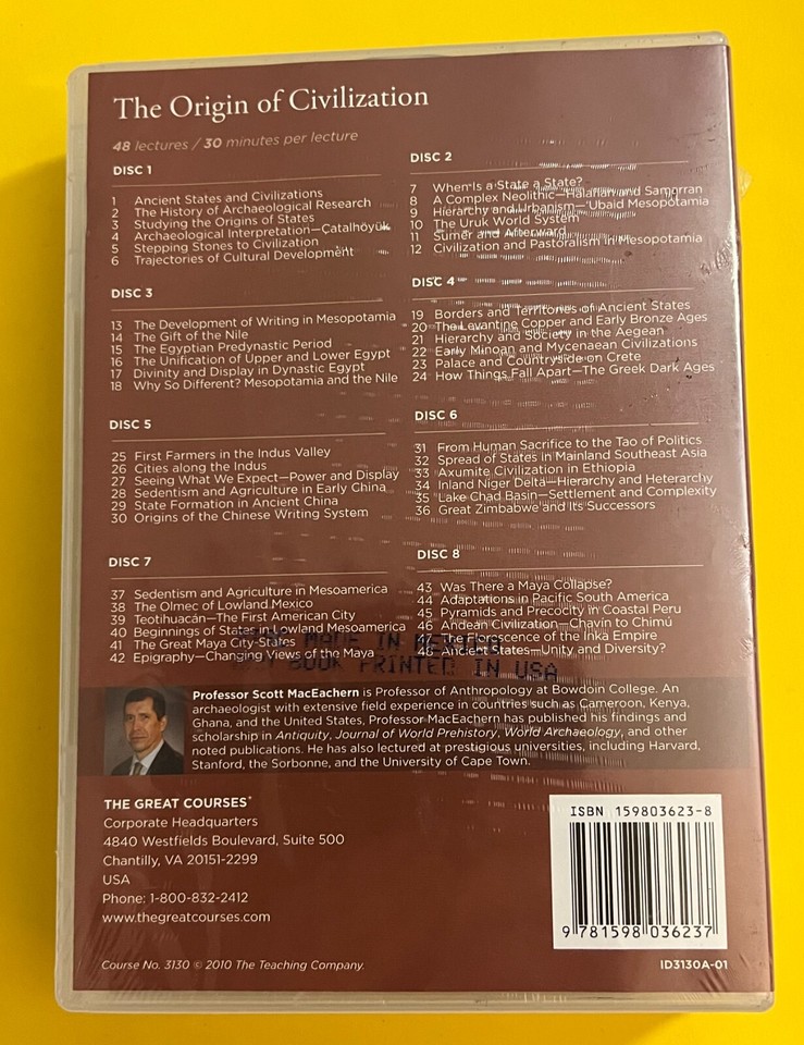 Teaching Co Great Courses DVDs & Guidebook THE ORIGIN OF CIVILIZATION ...