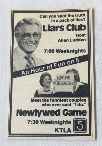 1978 small KTLA tv ad ~ LIARS CLUB Allen Ludden, NEWLYWED GAME | eBay