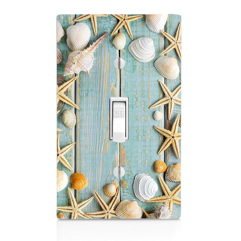 Seashell Beach Wood Plank Image Light Switch Cover, Night Light, Beach ...