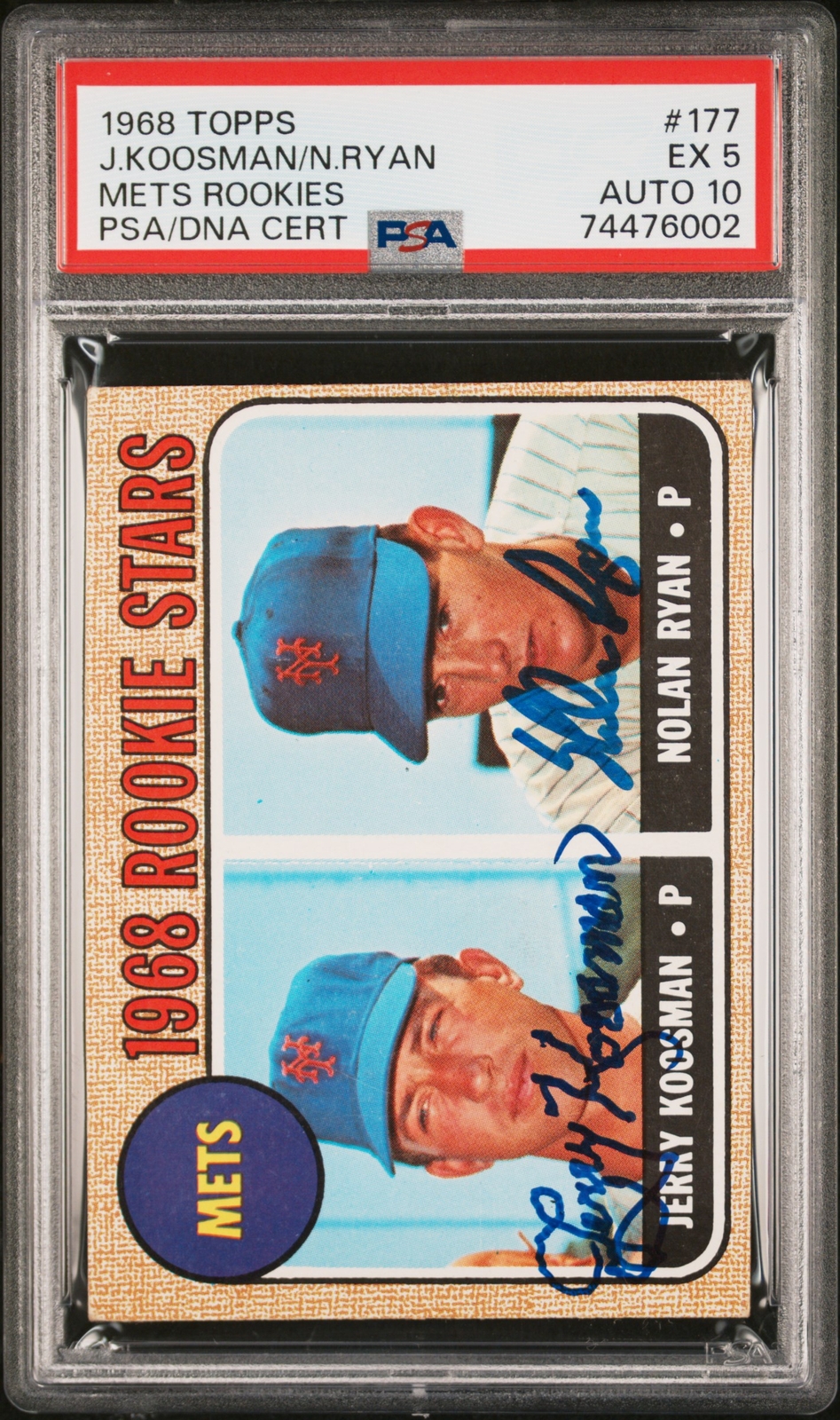 1968 TOPPS METS ROOKIES #177 J.KOOSMAN/N.RYAN ROOKIE RC PSA 5 AUTO 10 ...