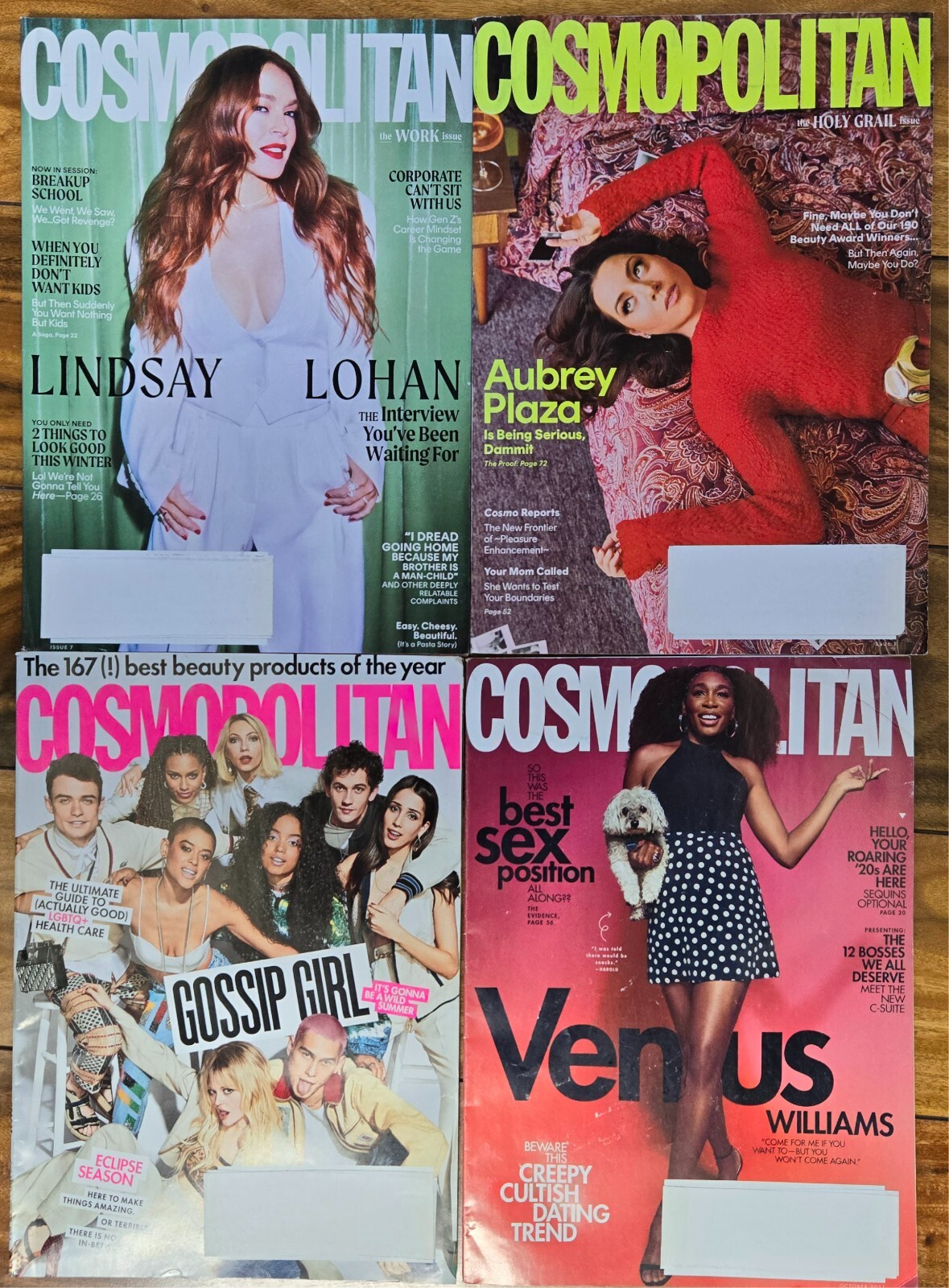 4 Cosmopolitan Magazines - Venus Williams, Aubrey Plaza, L. Lohan ...