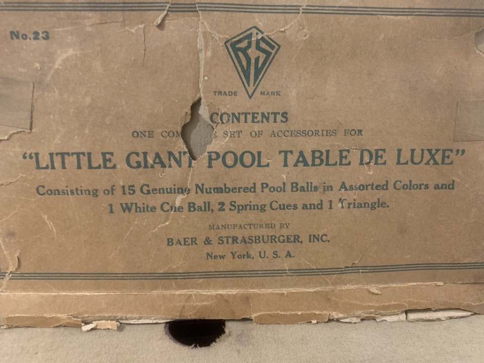 ANTIQUE BAER & STRASBURGER CHILDS TOY LITTLE GIANT POOL TABLE DELUXE ...