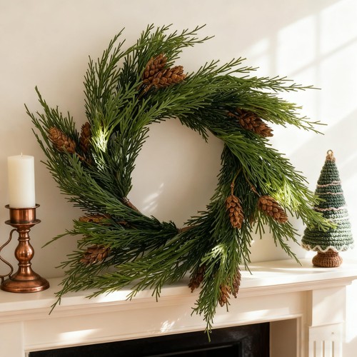 2Pcs 15inch Artificial Dragon Cypress & Norfolk Island Pine Wreaths ...