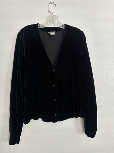 Vintage Ghost Womens Cardigan Large Black Velvet Button Down Shirt Silk ...