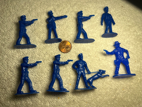 Lot 8 Vintage Plastic Army Men Figures BLUE POLICE OFFICER COPS Topper ...