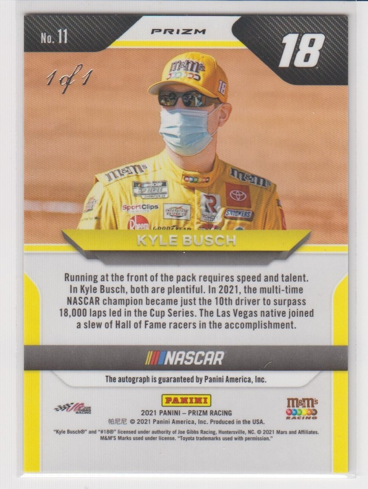 2021 PANINI PRIZM GOLD VINAL AUTO "KYLE BUSCH" (CARD#11) ONLY 1 MADE ...