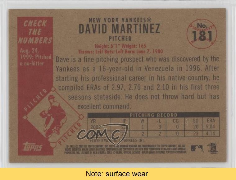 2003 Bowman Heritage Rainbow First Year Dave Martinez David Rookie RC ...