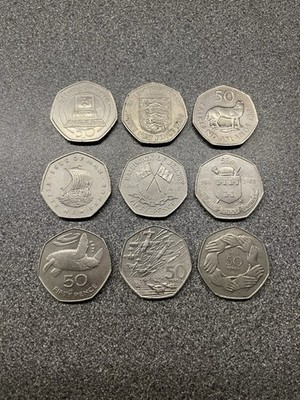 Old Style Large 50p Coins All Different Territories And Uk Job Lot #4 ...
