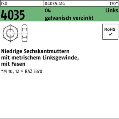 25er PACK(Stk) 040354140300000 Sechskantmutter ISO 4035 niedrig m.Fasen ...
