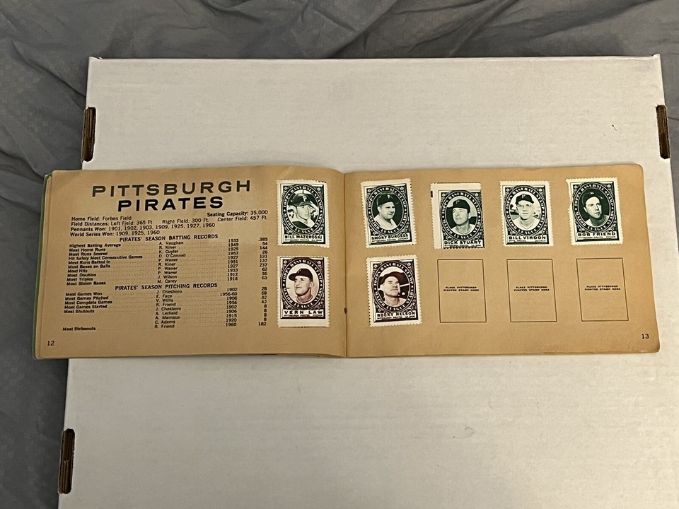 Vintage 1961 Topps Baseball Stamp Album Semi Complete with 80 Stamps ...