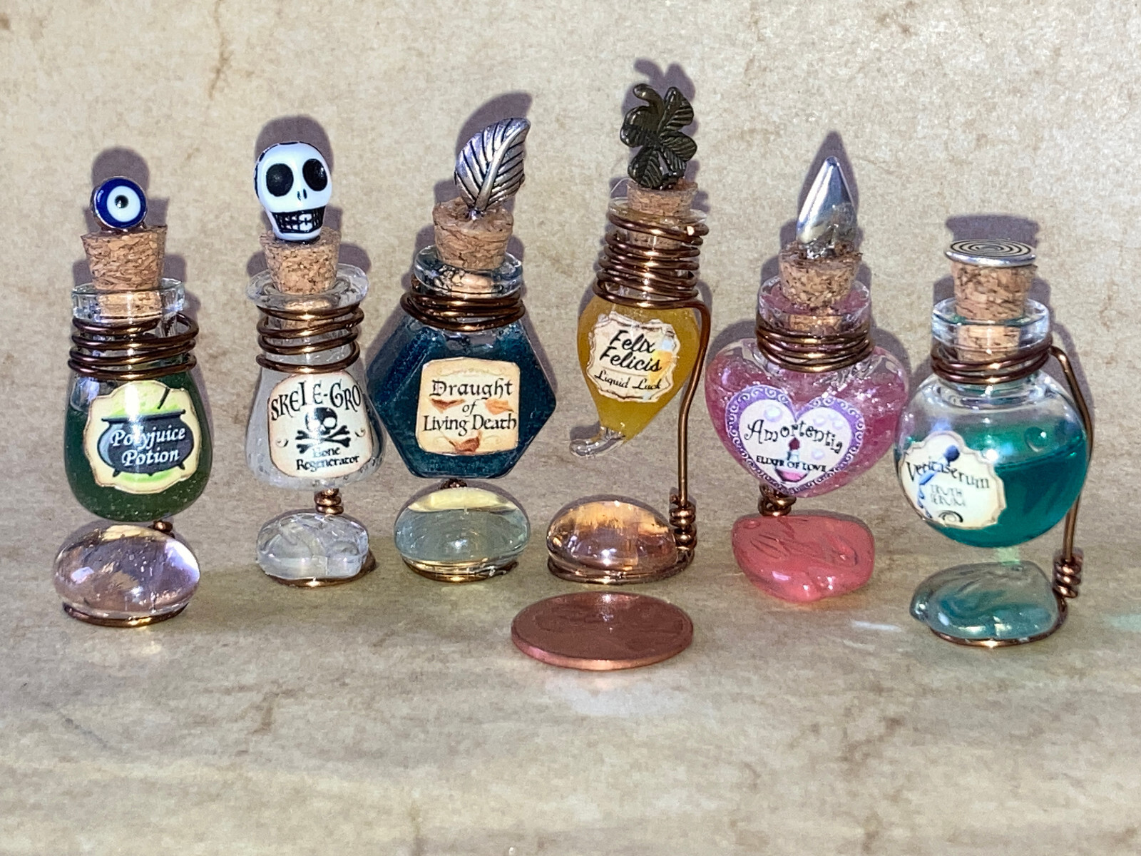 Tiny 6 Ingredient Potion Bottles mini Love Luck Truth Death magic witch ...