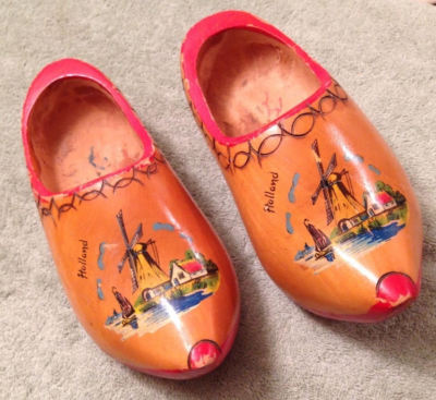 2 Vintage Hand Carved Dutch Wood Clogs Shoes Small Hand Painted Holland ...