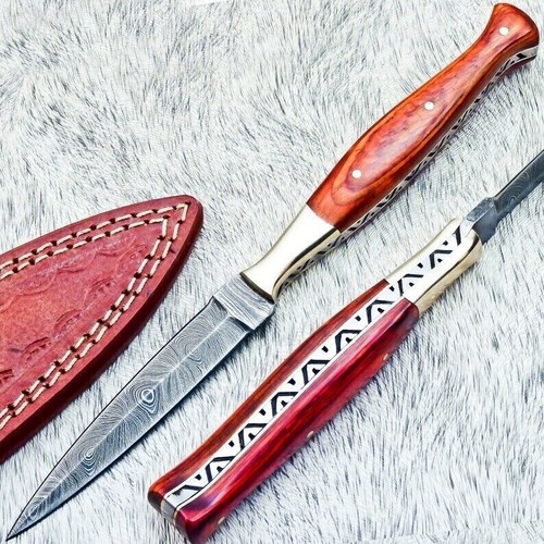 HANDMADE DAMASCUS Double-Edge Military Combat Hunting Boot Knife Dagger ...